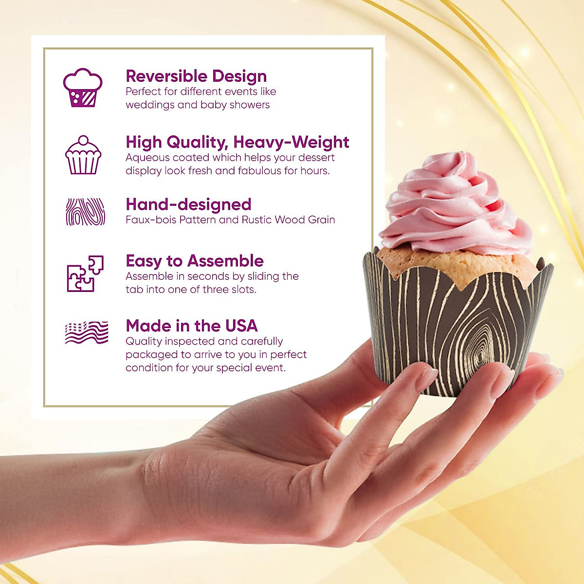 Wood Grain Cupcake Wrapper, Woodland Wood Themed - Wild One Birthday Decoration, Nature Cupcake Party Decor Supplies for Baby Shower, Brunch, Wedding, Dessert Skirtz-Confetti Couture (36)