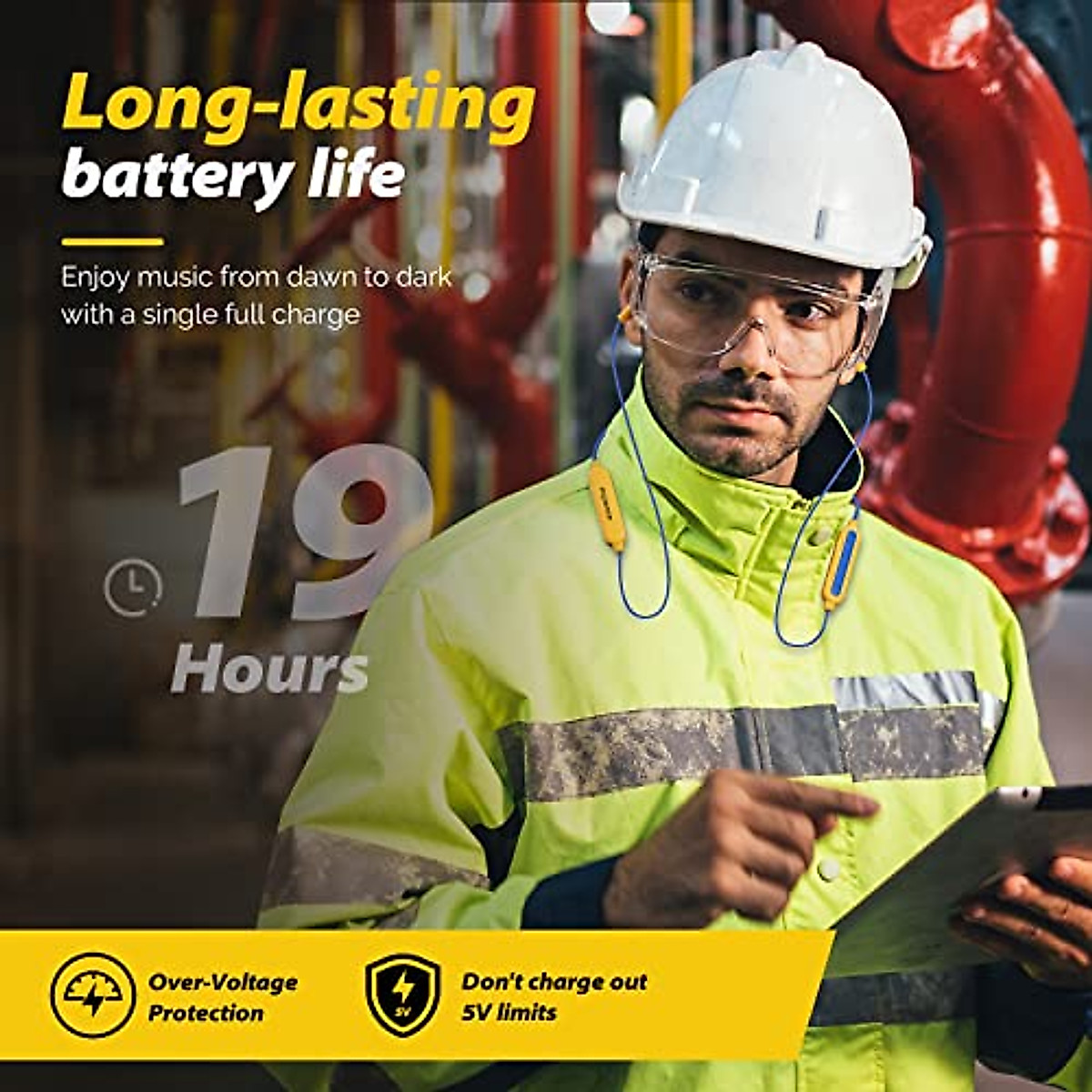 MIPEACE Bluetooth Work Earplugs Headphone, Wireless in-Ear Noise Isolating Earbuds,29dB Noise Reduction Headphone with Mic and Control,19+ Hours Battery for Lawn Mowing Safety Industrial Construction