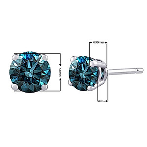 1/2 ct. Blue - I1 Round Brilliant Cut Diamond Earring Studs in 14K White Gold