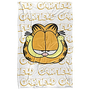 Garfield Blanket, 36"x58", Name Repeat Silky Touch Sherpa Back Super Soft Throw