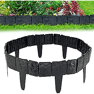 W&Y-YWSH Garden Landscape Edging Borders for Flower Beds, Border Edging, Gray Stone Effect Plastic Garden Edging Hammer-in Lawn Palisade Fencing, No Dig Landscape Edging - 10/20Pcs