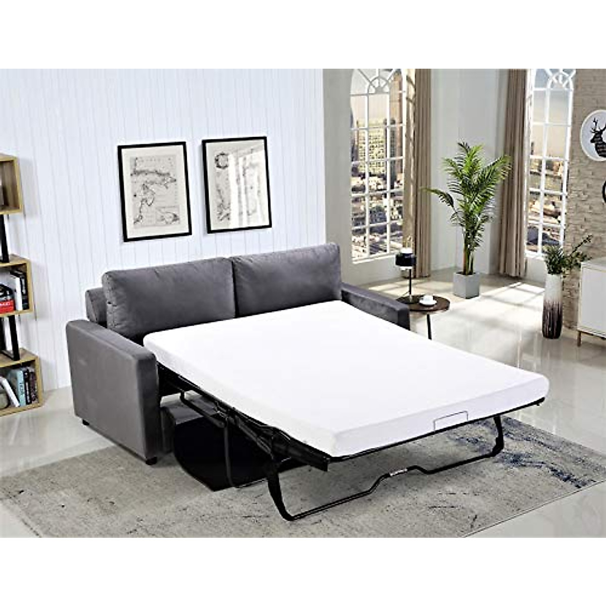 Container Furniture Direct Rosina Sleeper Sofa with High Density Innerspring Mattress, 70", Silverish Grey
