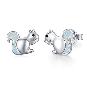 Squirrel Earrings 925 Sterling Silver Cute Opal Little Squirrel Earrings Hypoallergenic Stud Lovely Small Animal Jewelry Gift for Women Girlfriendr Teen Sensitive Ears