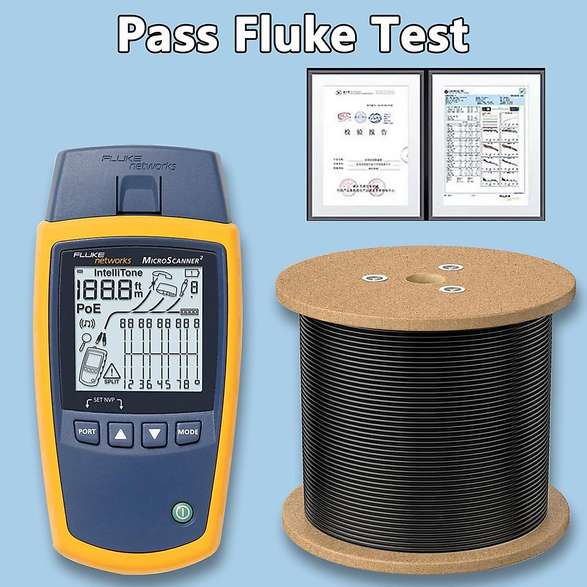 Cat7 Ethernet Cable 650ft Pure Copper: Fluke Tested Cat 7 Easy Pull Cable, Triple Shielded CMR, Outdoor/Indoor Direct Burial in Wall, POE Ethernet Wire, 10G 1000Mhz Roll Spool