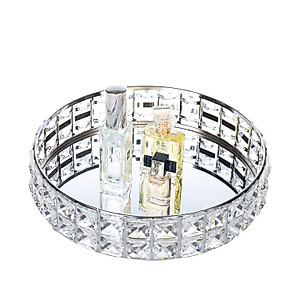 Feyarl Crystal Perfume Vanity Makeup Tray Mirrored Ornate Jewelry Trinket Tray Organizer Sparkly Bling Cosmetic Skin Care Decorative Tray with Glass Bottom Surface for Home Decor Dresser Desktop