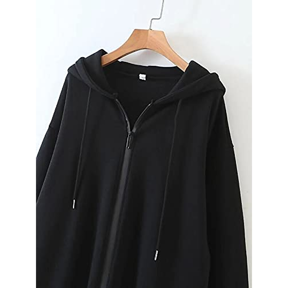 MISSACTIVER Women’s Vintage Solid Drawstring Hoodies Zip Up Oversized E-girl 90s Sweatshirt Basic Jacket With Pockets Black