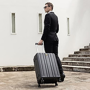 MGOB Checked Luggage 24 inch - Hard Shell Suitcase with Spinner Wheels, Lightweight PC Luggage with TSA Lock(Black, Checked-Medium 24-Inch