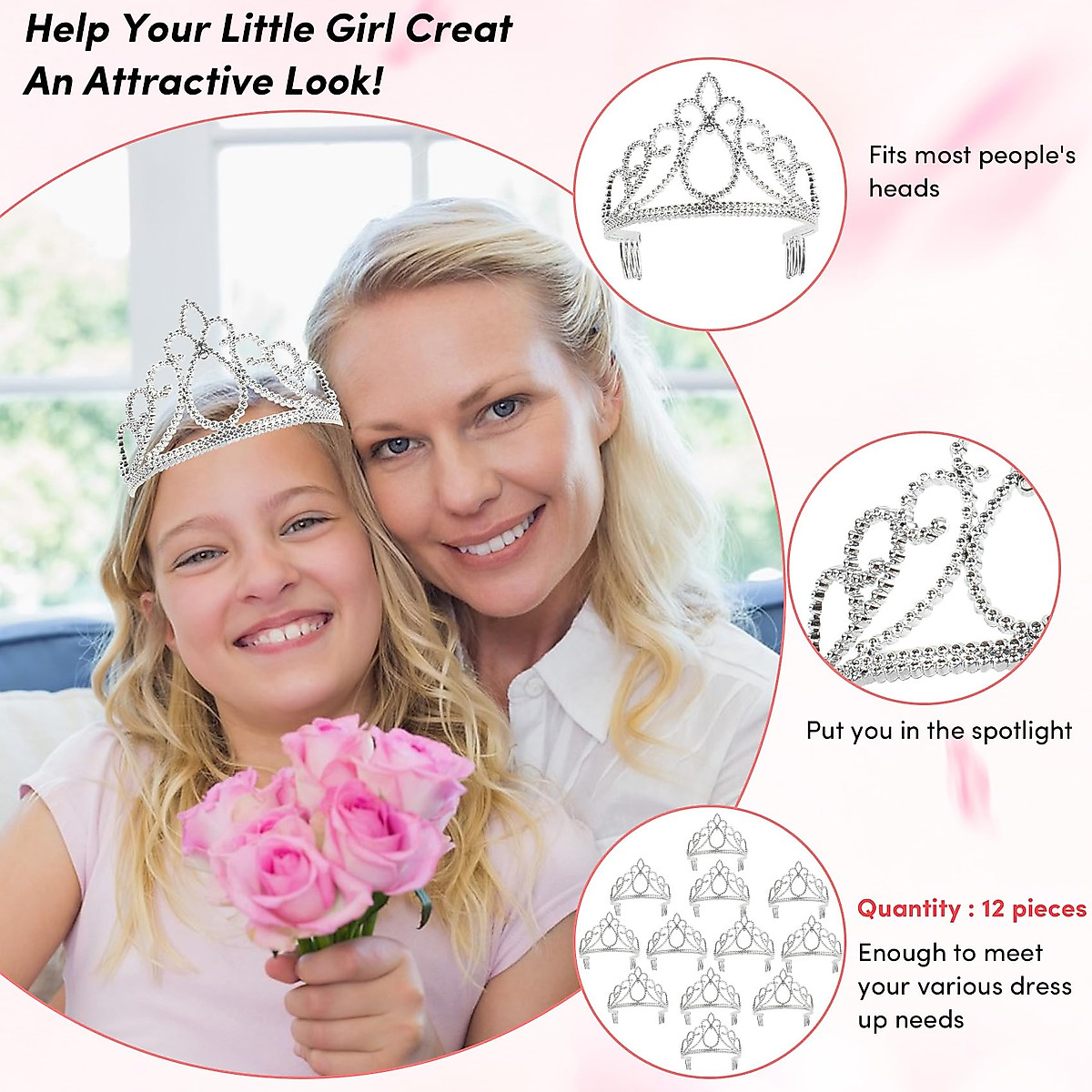 XiangGuanQianYing 12 Pieces Dress up Crowns Princess Crowns and Tiaras Dress up Costume Party Favor Accessories Silver Tiaras for Little Girls for Kids Wedding Prom Birthday Party