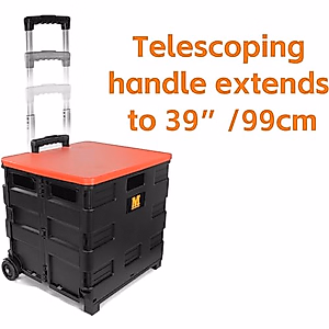 MaxWorks 50830 Collapsible Black Rolling Folding Dolly Cart for Teachers - Multi-Functional Teacher Dolly with Extra Storage, Durable Wheels, and Easy-to-Fold Design for Classroom, Office, Shopping
