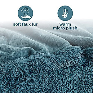 Codi Fuzzy Shaggy Fur Electric Blanket Throw | Teal 50x60 | Super Soft Couch Heated Throws | 3 Heat Setting with Auto Shut Off, 6ft Power Cord | Washable