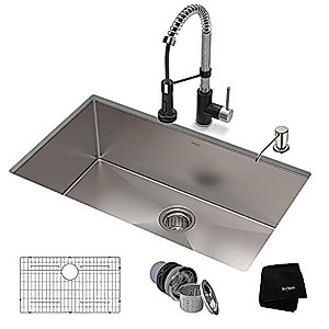 KRAUS 30-inch 16 Gauge Standart PRO Kitchen Sink Combo Set with Bolden 18-inch Kitchen Faucet and Soap Dispenser, Stainless Steel Matte Black KHU100-30-1610-53SSMB