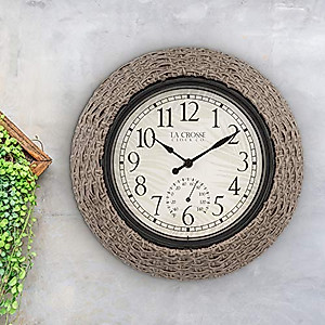 La Crosse 433-3833 13-inch Weaver Indoor/Outdoor Rattan Analog Quartz Wall Clock, Brown