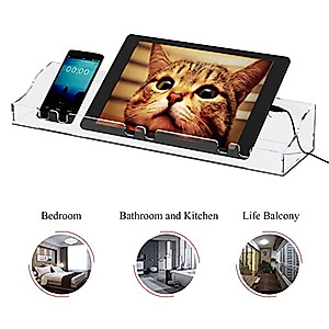 XQIGI Acrylic Shelves Bathroom 2 Pack Clear Shower Floating Shelf with Hooks Transparent Wall Mounted No Drilling Thick Storage Display Shelving (2 Pcs Shelves)