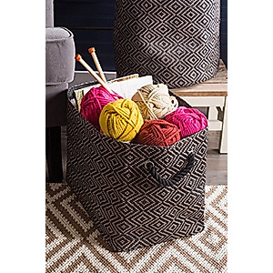 DII Woven Paper Storage Bin, Diamond Basketweave, Stone/Black, Large