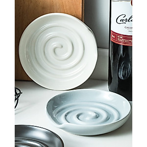 LYEOBOH Spoon Rest for Stove Top, 5 Inch Ceramic Spoon Rest, Spoon Holder for Kitchen Counter, Coffee Spoon Rest Utensil Rest for Spatulas, Spoons, Tongs, Ladles, Kitchen Decor, Cream White