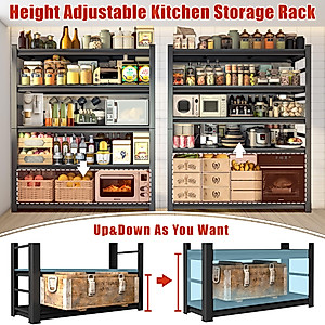 Leariso Heavy Kitchen Storage Shelves, 5 Tier Adjustable Kitchen Shelving, Metal Storage Utility Rack Shelf Unit for Kitchen, Bathroom, Warehouse, Supermarket, Black