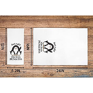 Just A Girl Who Loves Penguins Kitchen Towels Dishcloths 24"x16",Cute Cartoon Penguin Family Dish Towels Bath Towels Hand Towels,Gifts for Penguin Lovers Girls Women