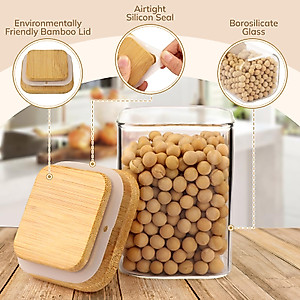 QLoztyse Glass Jars with Bamboo Lids - 9oz Glass Canisters with Airtight Lids Clear Pantry Storage Containers Small Square Glass Canister Set for Kitchen Spice (Set Of 10)