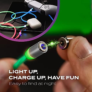 Statik GloBright Universal Light-Up Cable - Magnetic Smart Fast Charging Charger with Durable Nylon Braid - Lights up in The Dark (Green)