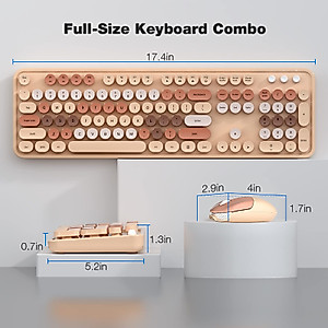 Dilter Wireless Keyboard and Mouse Combo, 104 Keys Full-Sized 2.4 GHz Round Keycap Colorful Keyboards, USB Receiver Plug and Play, for Windows, PC, Laptop, Desktop (Milk Tea)