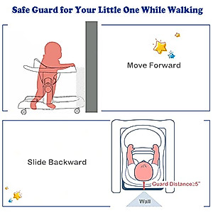 INFANS Foldable Activity Baby Walker, 2 in 1 Anti-Rollover Toddler Walker Helper with Adjustable Height and Speed Safety Belt, Music Center for Boys and Girls (Blue)