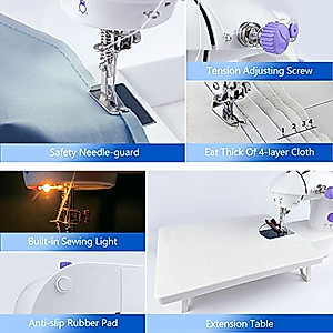 Mini Sewing Machine for Beginners-Maquina de Coser, Easy Automatic Sewing Machine with Extension Table, Household Electric Portable Sewing Tool with Sewing Kit, Small, for All Age, Kids or Adults