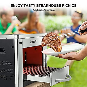 Camplux Propane Infrared Steak Grill, 1600℉ Fast Efficient Heating Outdoor Portable Gas Grill with Vertical Cooking, Stainless Steel Single Burner Propane Gas Grill, Perfect for Steak, Ribeyes, Picnic, BBQ