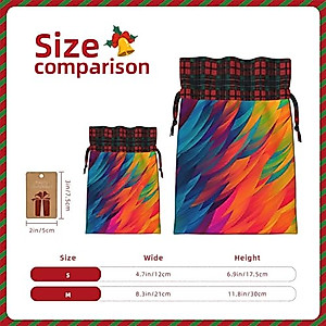 Christmas Gift Bags with Drawstring Burlap Gift Bags Abstract colors pattern Christmas Linen Bags for Xmas Party Candy Bags with Cards Xmas Reusable Wrapping Bags Christmas Linen Treat Bags for Holiday