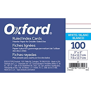 Oxford Ruled Index Cards, 3" x 5", White, 100-Pack (31)