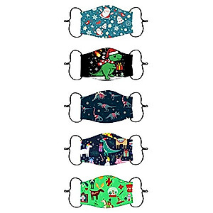 Walsent 5PCS Children Cute Print Washable and Adjustable Face Bandanas for Kids Outdoor Protective Stay Safe Face Bandanas, Christmas Decorations