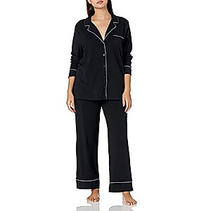 Amazon Essentials Women's Cotton Modal Long-Sleeve Shirt and Full-Length Bottom Pajama Set, Black, Small