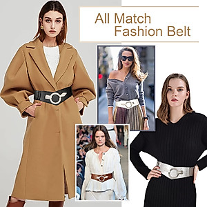 WHIPPY Women Wide Elastic Waist Belt Vintage Wide Stretch Waist Belt Fashion Retro Leather Waistband for Dresses, Silver, XS