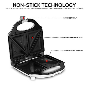 J-Jati Sandwich Maker, Panini Press + Electric Sandwich Maker Toasting, Grilling, Waffles, Omelettes, Breakfast, Lunch, dinner, Sandwich Toaster, white