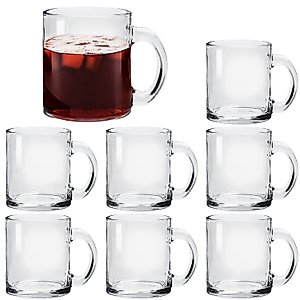 Accguan Glass Coffee Mug Set, (8 Pack) 12 Ounce with Convenient Handle, Tea Glasses for Hot/Cold Beverages, Thermal Shock Resistant, Tempered Glass, Mugs for Cappuccino, Latte, Espresso