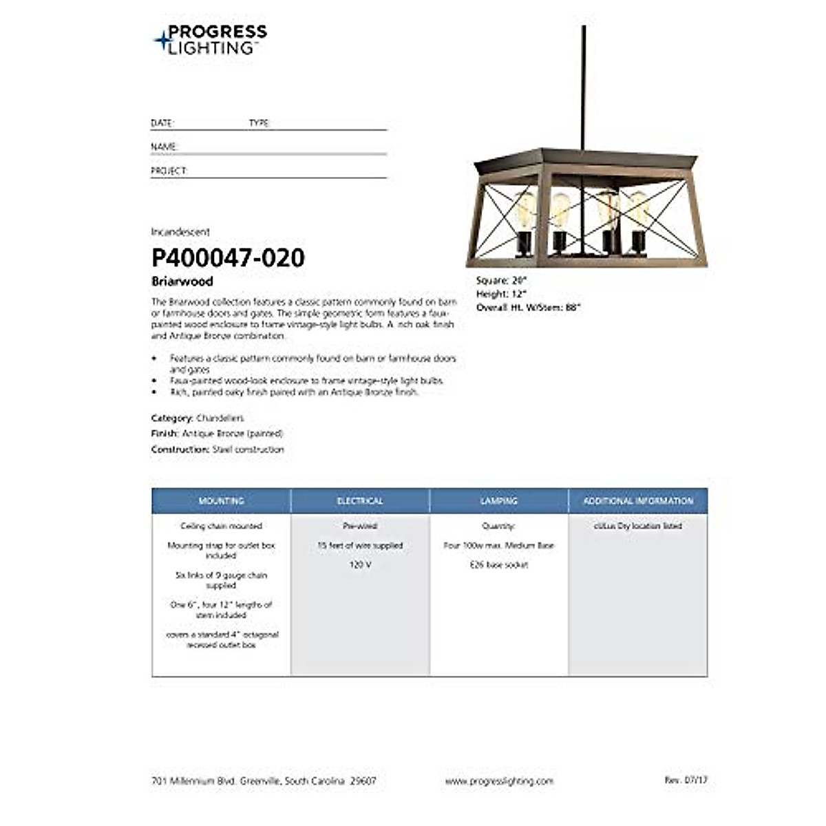 Briarwood Collection 4-Light Coastal Chandelier Light Antique Bronze