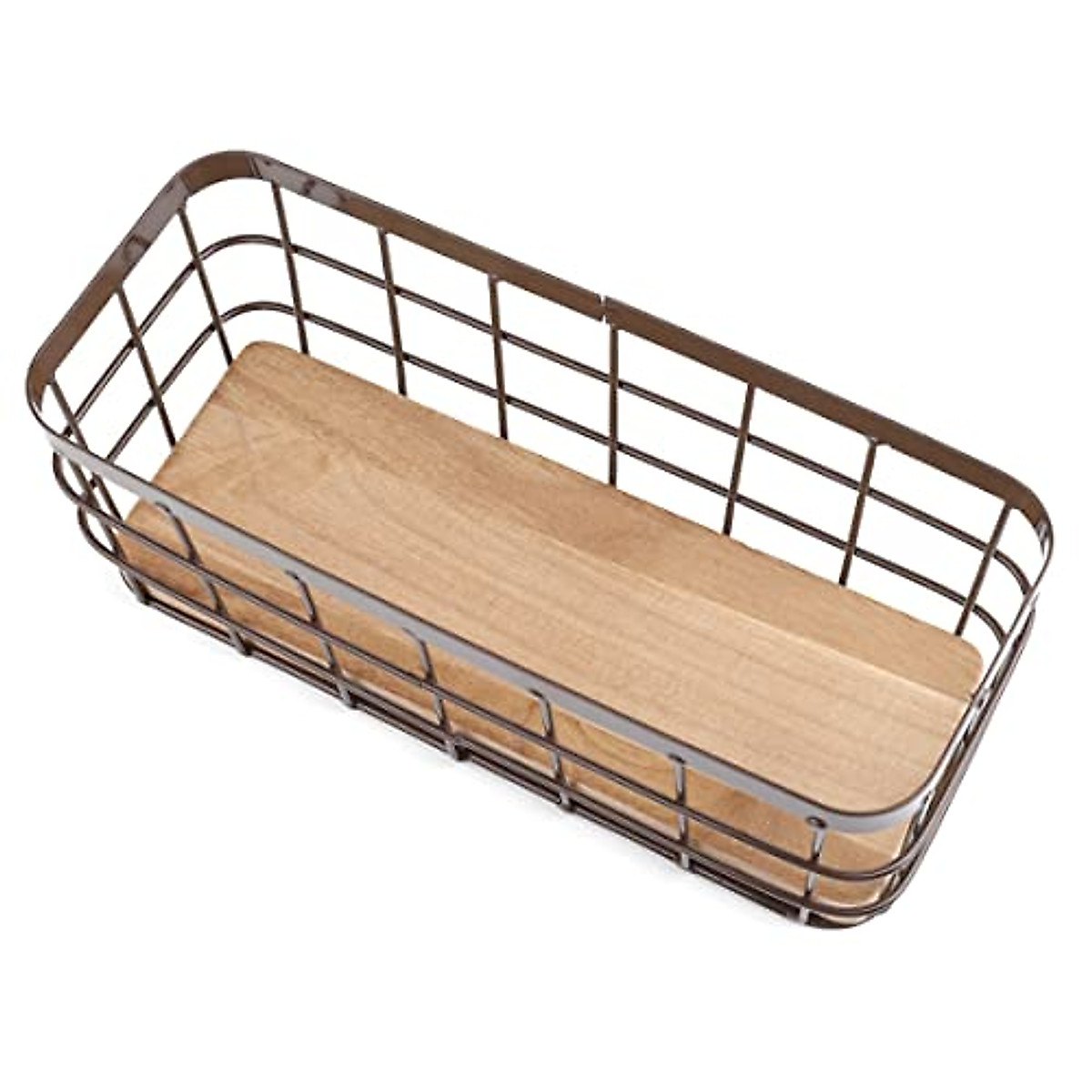 Dicunoy Set of 2 Small Wire Baskets, Narrow Rustic Storage Bin, Farmhouse Rectangle Bathroom Counter Organizer Tray for Kitchen Countertop, Pantry, RV, School Classrooms, Office Decorative