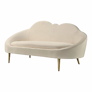 TOV Furniture The Cloud Collection Modern Velvet Upholstered Living Room Settee, Cream