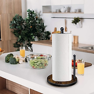 Black Paper Towel Holder Stand Countertop Kitchen Farmhouse Standing Paper Towel Roll Holders with Rustic Wooden Base for Standard and Jumbo-Sized Paper Towels