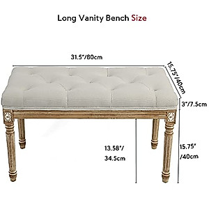 Yusong Upholstered Bench,Bedroom Bench for End of Bed,Piano Bench Dining Bench Entryway Shoe Bench with Button Tufted Padded Seat for Living Room, Vanity Bench Foot-Stool with Carved Wood Legs,Beige