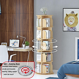 hhgrapehh Rotating Bookshelf, 360 Display Corner Bookshelf for Small Space, 5 Tier Floor Standing Bookcase Storage Rack, Wood Narrow Organizer for Bedroom, Living Room, Study Room, Kids&Adults Solid