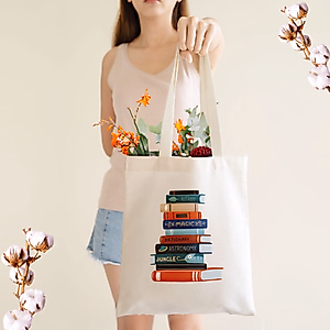 BeeGreen Book Graphic Aesthetic Canvas Tote Bag With Inner Zipper Pocket 12 oz Cute Portable Washable for Women Grocery Shopping Gift Bag for Birthday Children's Day Teachers' Day