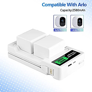 Batteries for Arlo Pro, Arlo Pro 2 (VMA4400), JESSPOW 2-Pack 2580mAh Li-ion Rechargeable Batteries with Charger Station, Battery Replacement ONLY for Arlo Pro/Pro 2 Camera