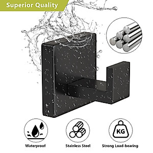 VAEHOLD 2 Pack Robe Towel Hooks for Bathrooms Matte Black Coat Hooks for Hanging Stainless Steel Heavy Duty Wall Mounted Shower Hooks Wall Hooks for Kitchen Bedroom,Hotel,Pool (Drilling)