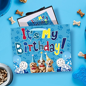 Dog Birthday Gift Bag for Dog Birthday Party Supplies, Large Dog Birthday Wrapping Bag with Tissue Paper and Greeting Card Dog Paw Print Gift Bags for Puppy Theme Party Dog Paw Birthday Decorations