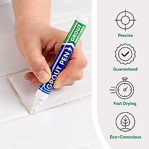 Grout Pen White Tile Paint Marker: Waterproof Grout Paint, Tile Grout Colorant and Sealer Pen - White, Wide 15mm Tip (20mL)