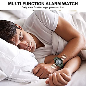 GOLDEN HOUR Mens Waterproof Digital Sport Watches Wide Screen Easy Read Display Military Style with Green Rubber Strap