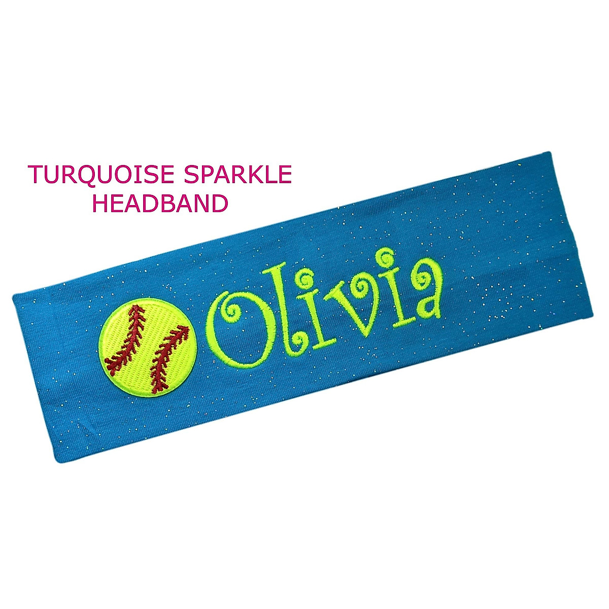 Funny Girl Designs Personalized Embroidered Softball Patch Cotton Stretch Headband Your Custom Colors and Player Name