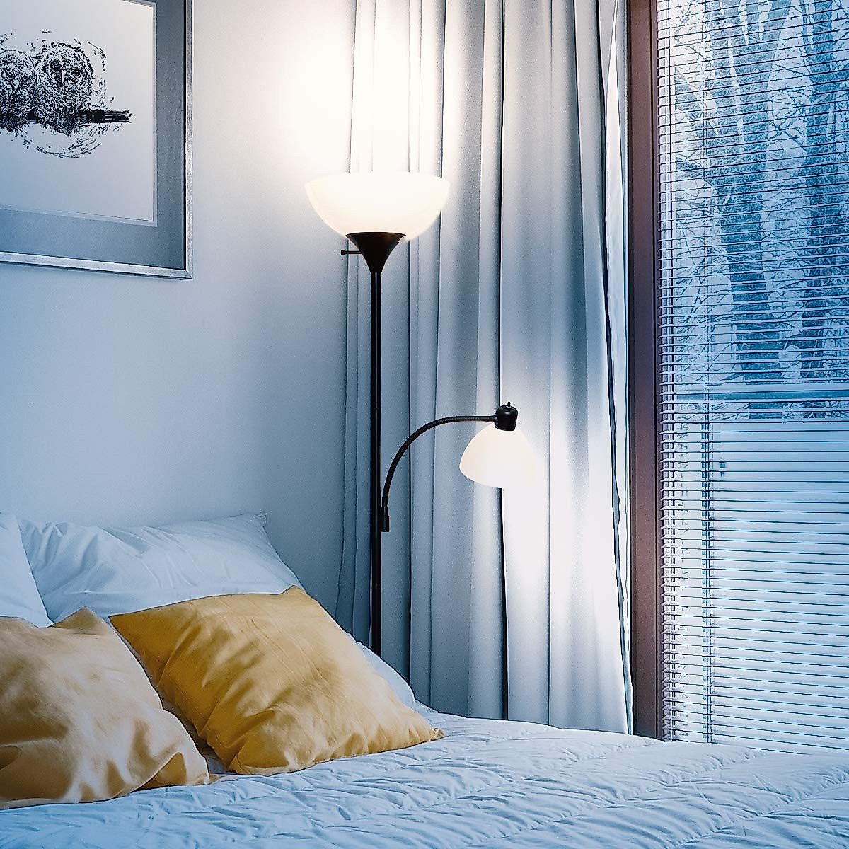 Brightech Sky Dome Plus LED Floor lamp, Torchiere Super Bright Floor Lamp with Reading Lamp for Living Rooms & Offices - Dimmable Tall Standing Lamp for Bedroom Reading - Black