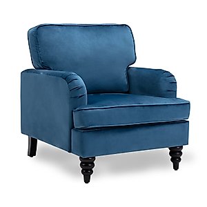 Kmax Accent Chair Velvet Modern Arm Sofa Chair Comfy Single Club Chair with Thick Cushion for Living Room Bedroom, Blue