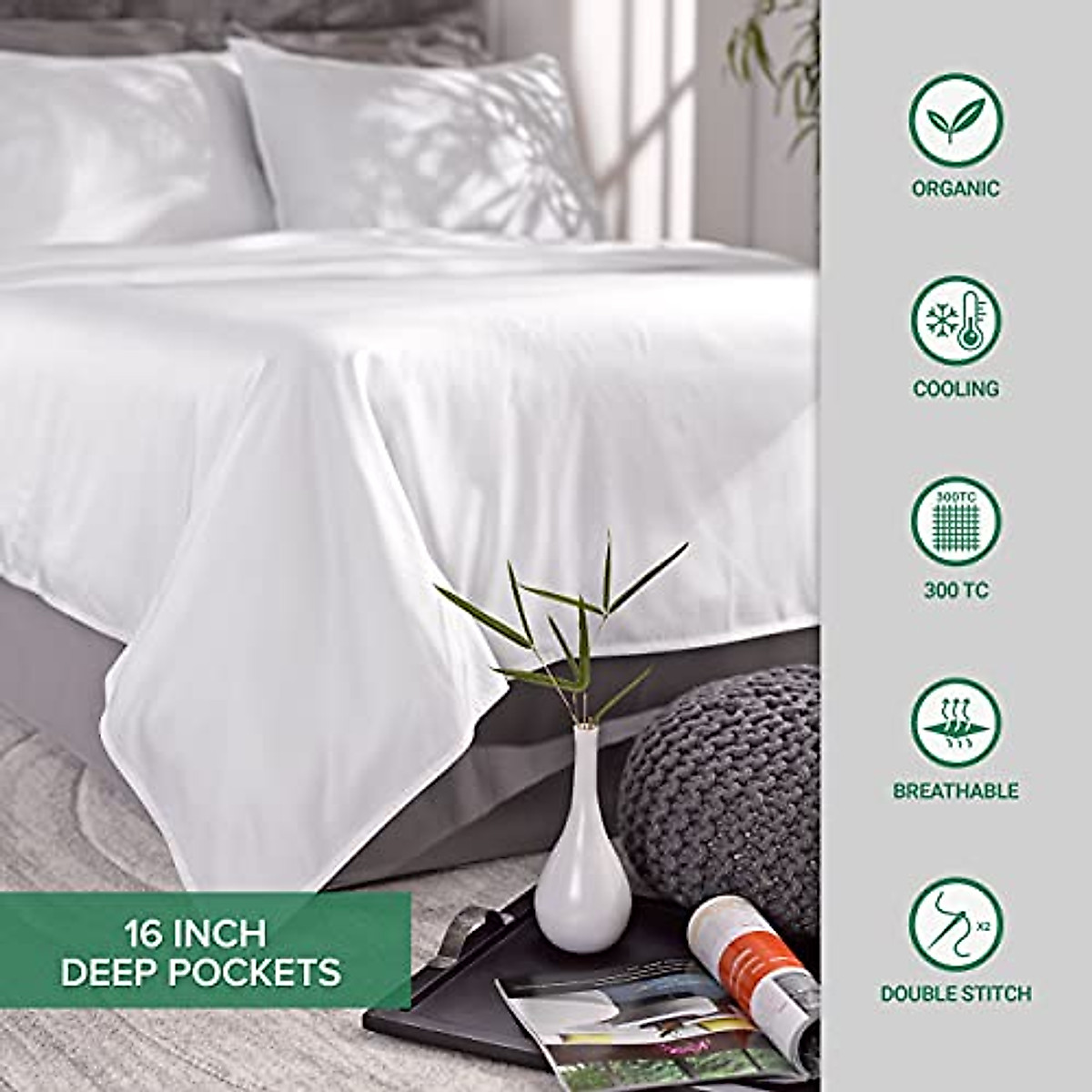 Pure Bamboo Sheets King Size Bed Sheets 4 Piece Set, Genuine 100% Organic Bamboo, Luxuriously Soft & Cooling, Double Stitching, 16 Inch Deep Pockets, Lifetime Quality Promise (King, Ivory)